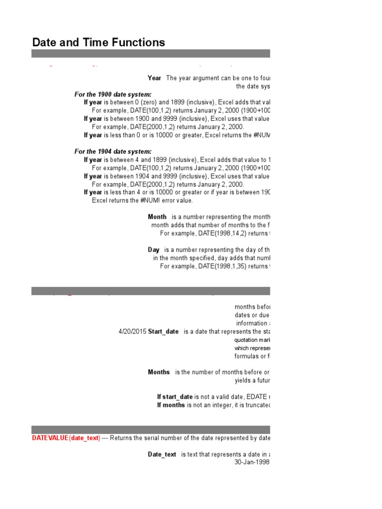 A Comprehensive Guide To Date And Time Functions In Excel Pdf Microsoft Excel Parameter