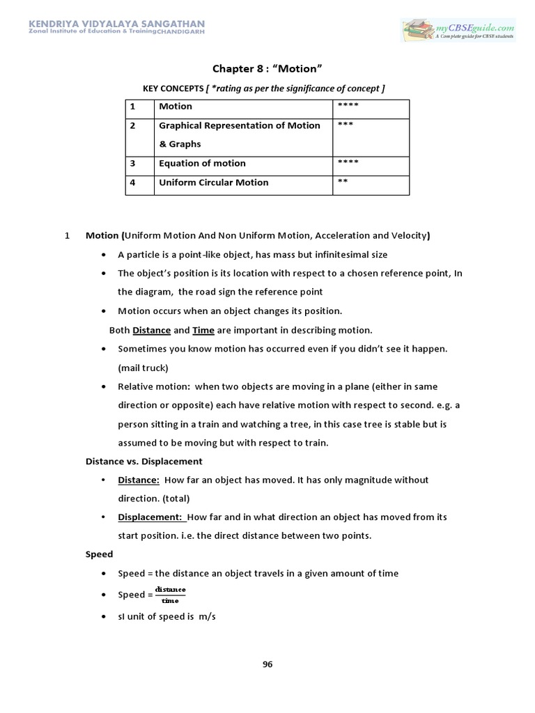 Motion Grade 9 Notes | PDF