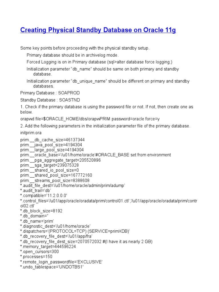 Creating Physical Standby Database On Oracle 11g | PDF | Port (Computer Networking) | Oracle ...
