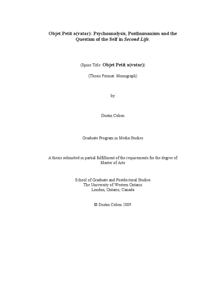 Objet Petit Avatar: Psychoanalysis, Posthumanism and The Question of ...