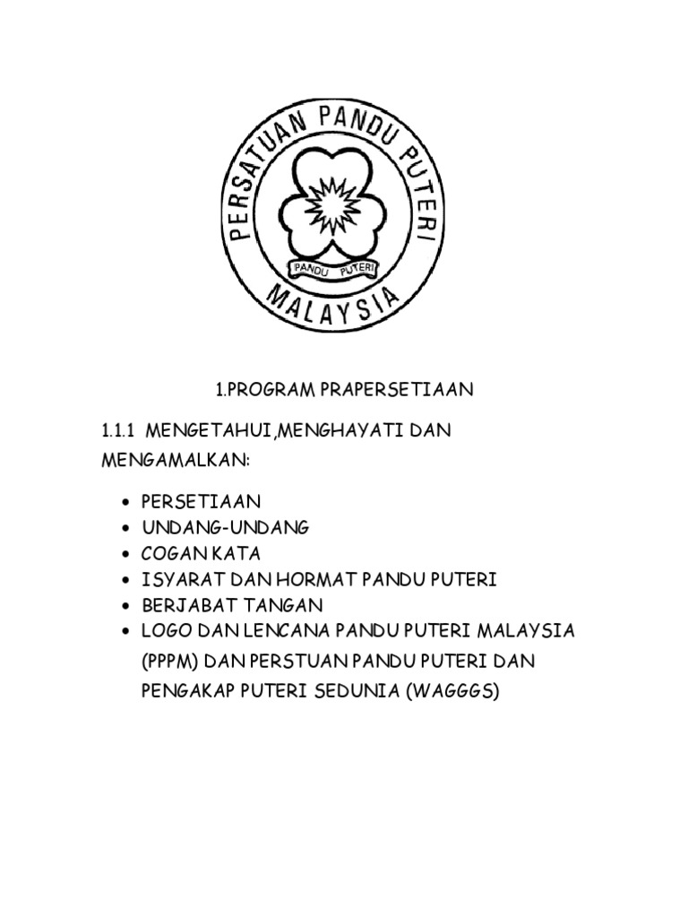 Persetiaan Pandu Puteri Buku Log Pandu Puteri Pdf Isi Kandungan Buku