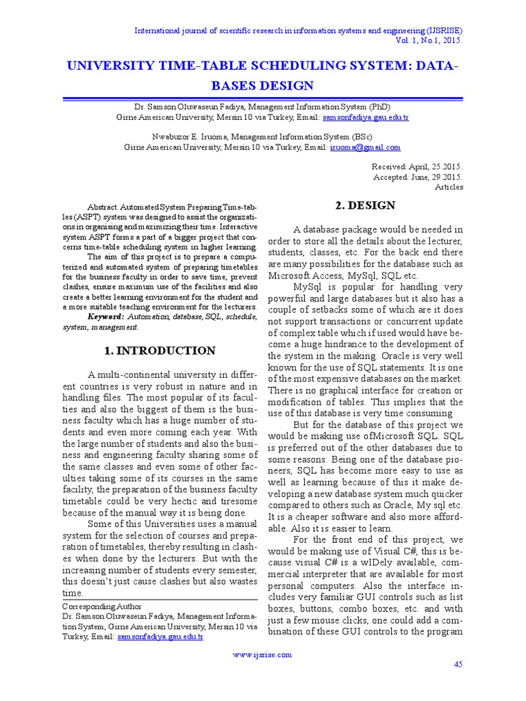 University Time Table Scheduling System Databases Design Pdf Sql Databases 8948