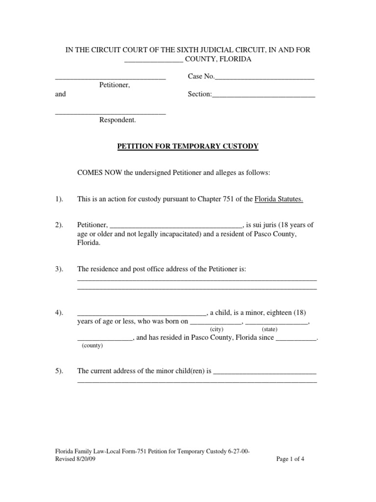 Sample Petition For Temporary Custody PDF Service Of Process Child Custody