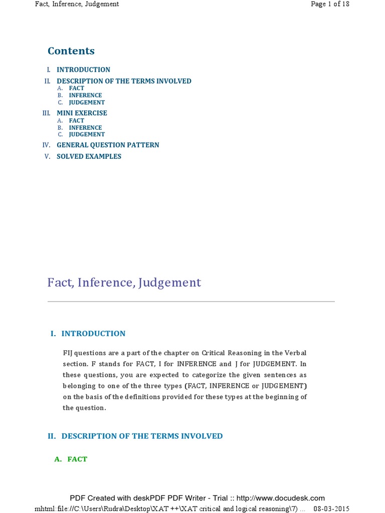 7) Fact, Inference, Judgement | PDF | Inference | Opinion