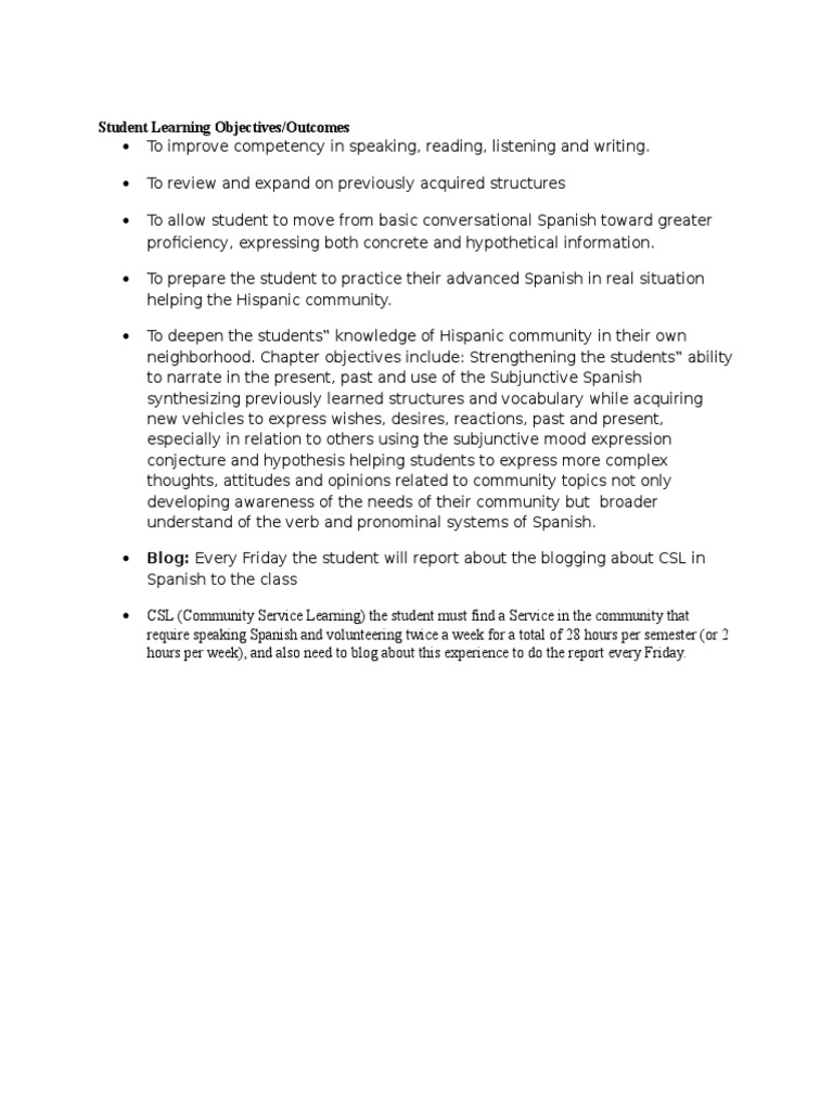 Advanced Spanish Learning Objectives | PDF