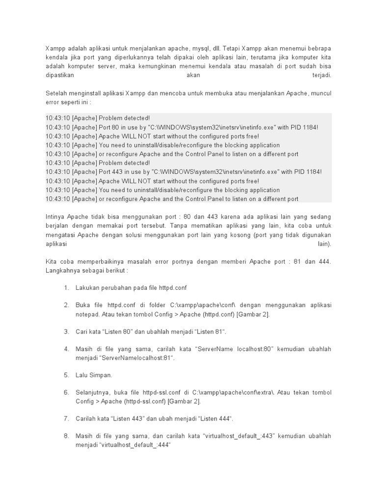 Cara Mengatasi Xampp Error Di Port 80 | PDF | Komputer