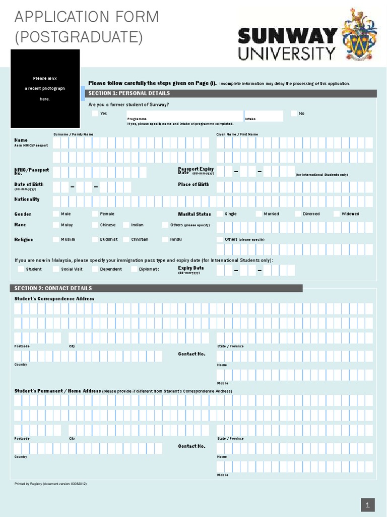 Postgraduate Application Form | PDF | Career & Growth