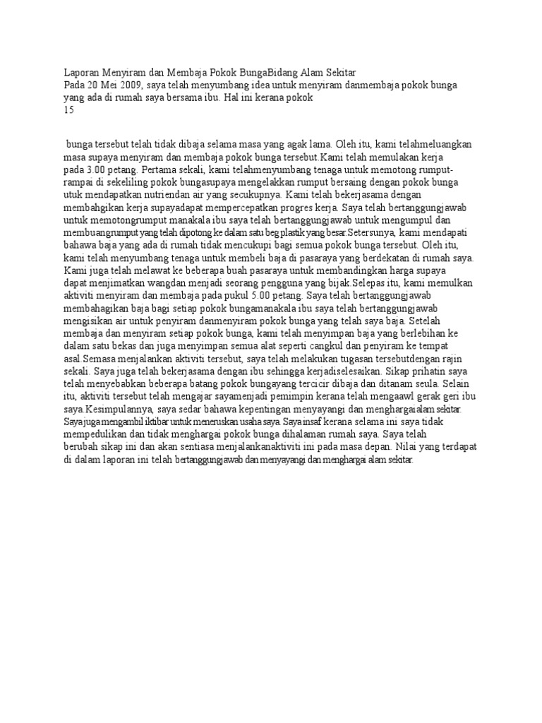 Laporan Menyiram Dan Membaja Pokok BungaBidang AlamSekitarmoral Folio | PDF
