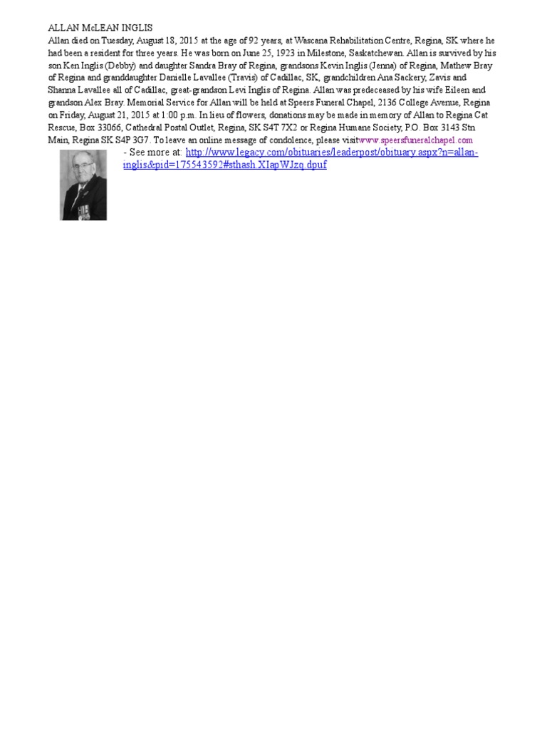 Obituary for Allan McLean Inglis | PDF