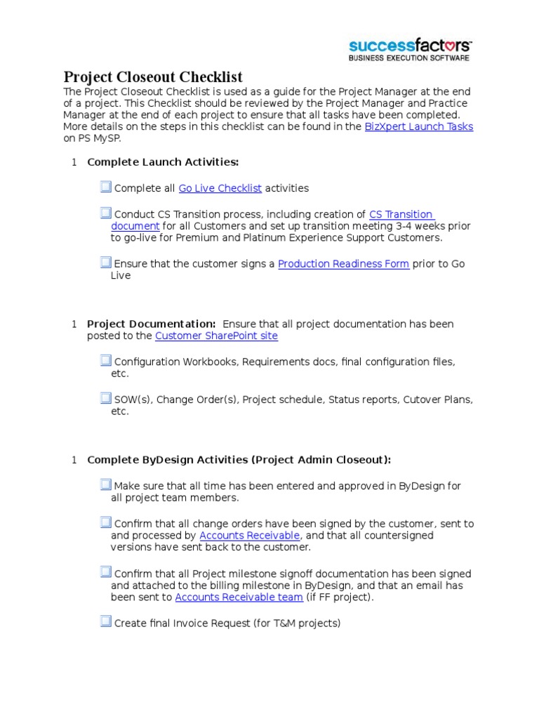 Project Closeout Checklist | PDF | Invoice | Computing