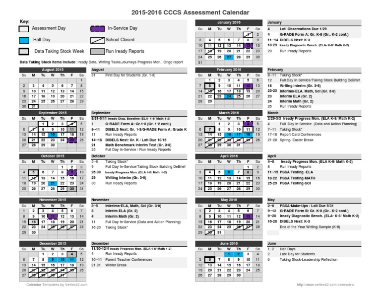 2015-2016 School Assessment Calendar | PDF | Science & Mathematics ...