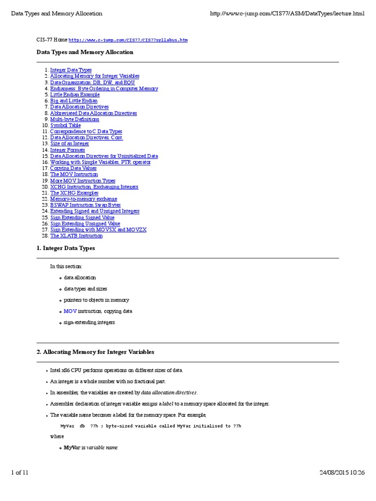 Data Types and Memory Allocation | PDF | Integer (Computer Science ...