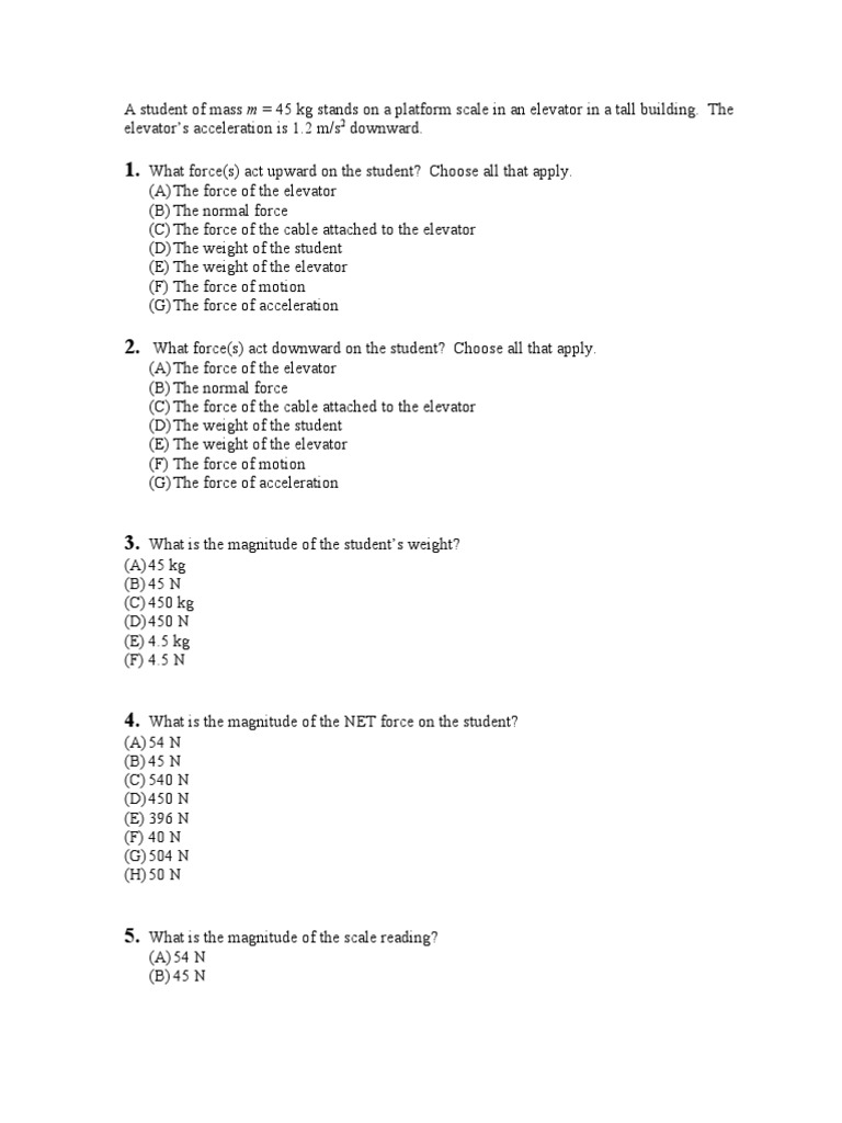 Jacobs Physics - Clicker Exercise Based On Elevator Problem | PDF