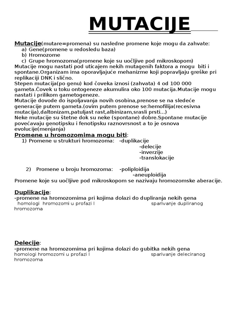 Biologija Mutacije | PDF