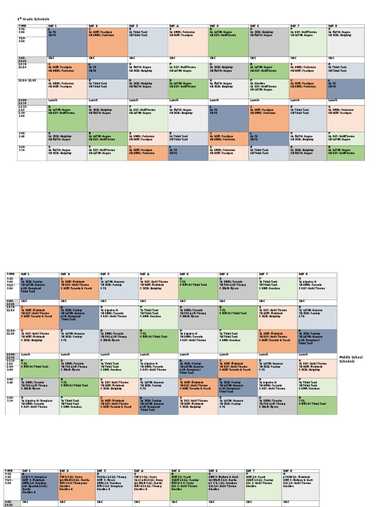 2015-2016 8 Day Block Schedule | PDF