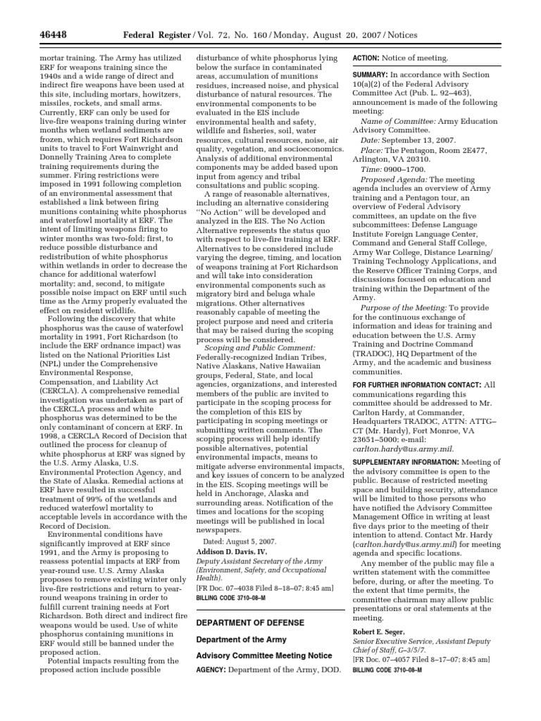 Notice: Environmental Statements Notice of Intent: Army Education ...
