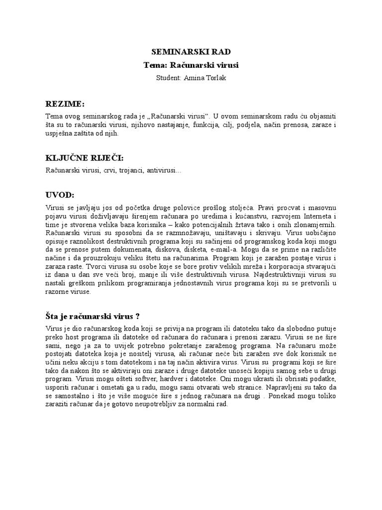 Racunarski Virusi Seminarski | PDF