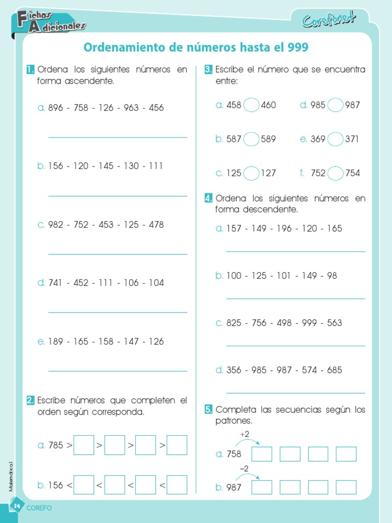 Hojas De Trabajo Para Ordenar Números De 3 Dígitos Escritura De