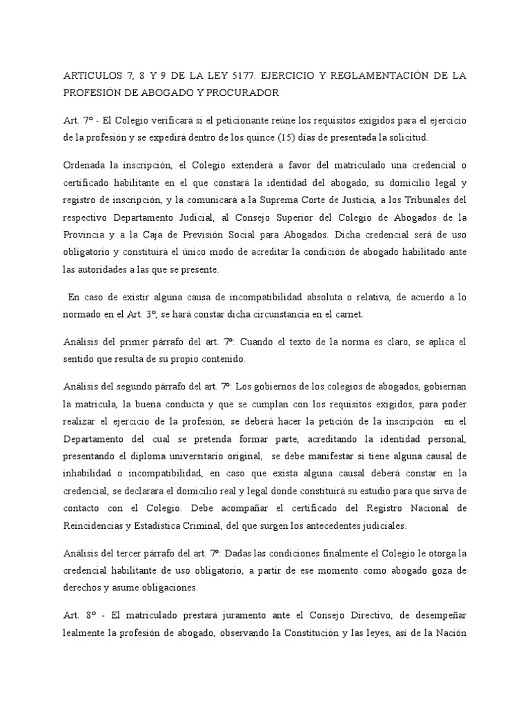 Analisis de Los Articulos 7, 8 y 9 de La Ley 5177 | PDF | Ley ...