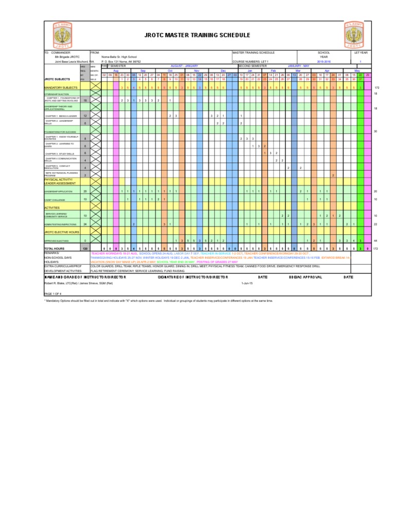 JROTC Master Training Schedule 2015-16 | PDF | Military Life | Military ...