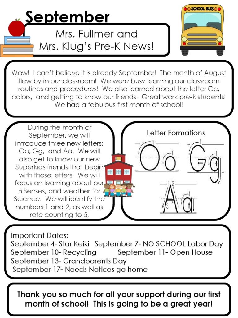 September Pre-K Newsletter Update | PDF