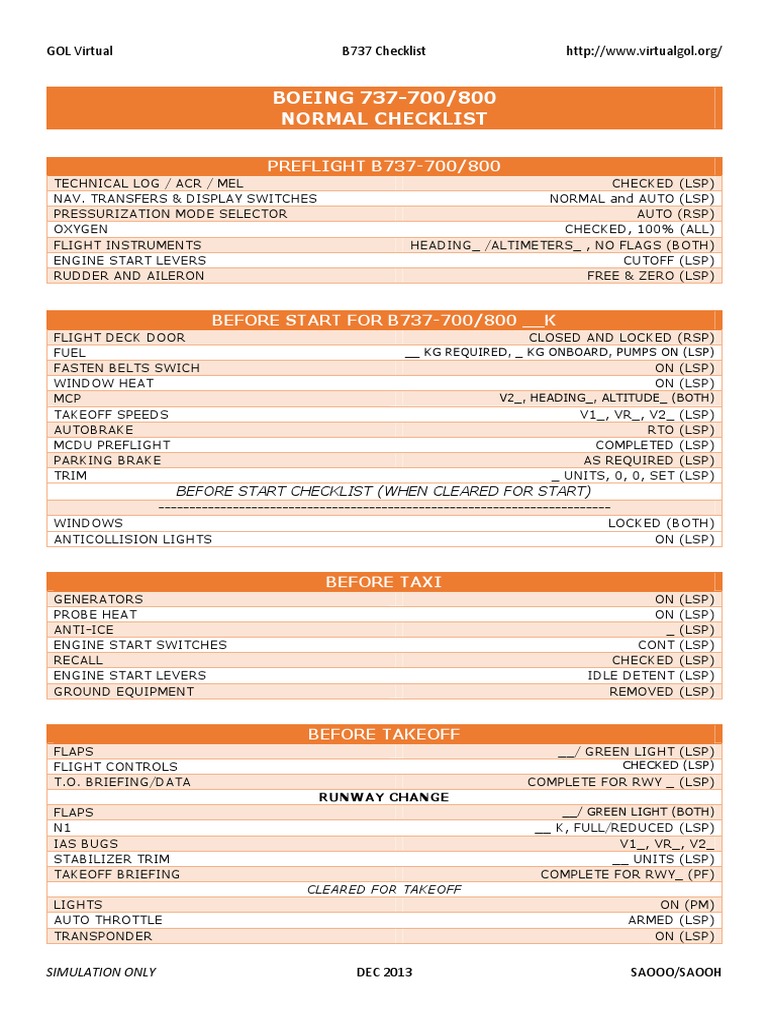 B737 Normal Checklist | PDF | Takeoff | Vehicle Parts