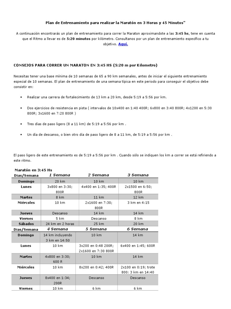 Plan de Entrenamiento para Realizar La Maratón | PDF | Maratón ...