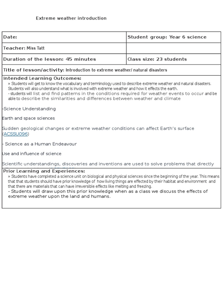 Introduction to Extreme Weather Lesson | PDF | Weather | Brainstorming