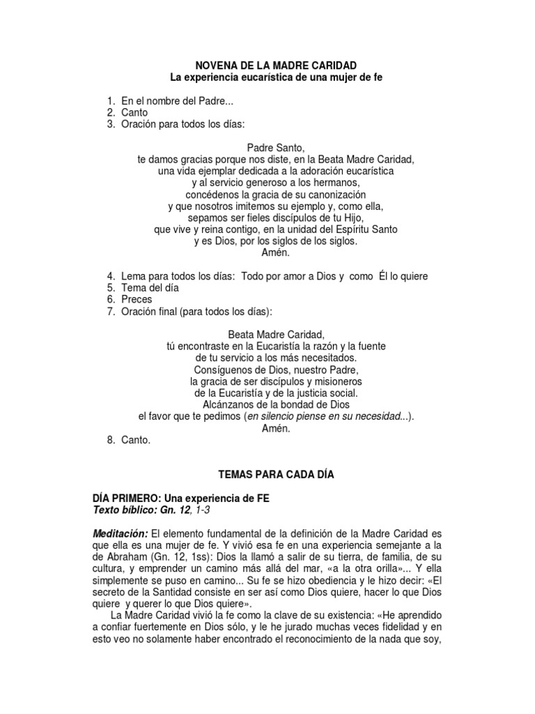 Novena Caridad Brader | PDF | eucaristía | María, madre de Jesús