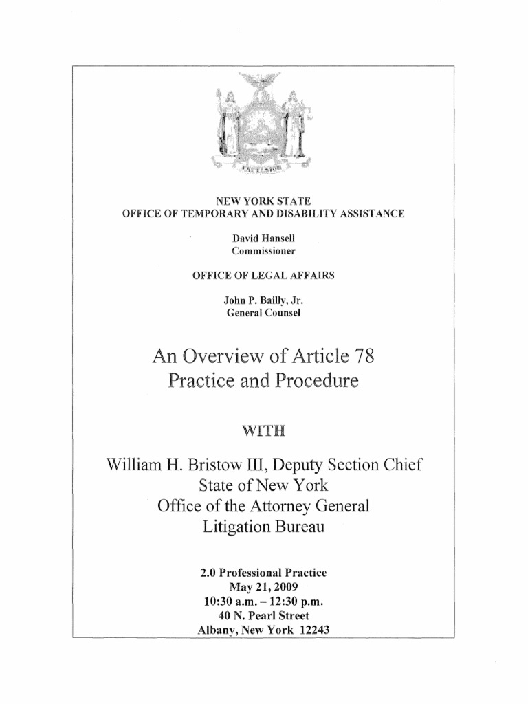 An Overview of Article 78 Practice and Procedure 05-21-09 | PDF ...