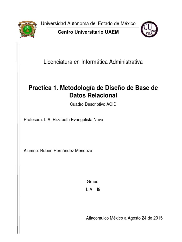 Practica #1. Metodologia Del Diseño de BD (MBD) | PDF | Bases de datos | Base de datos relacional