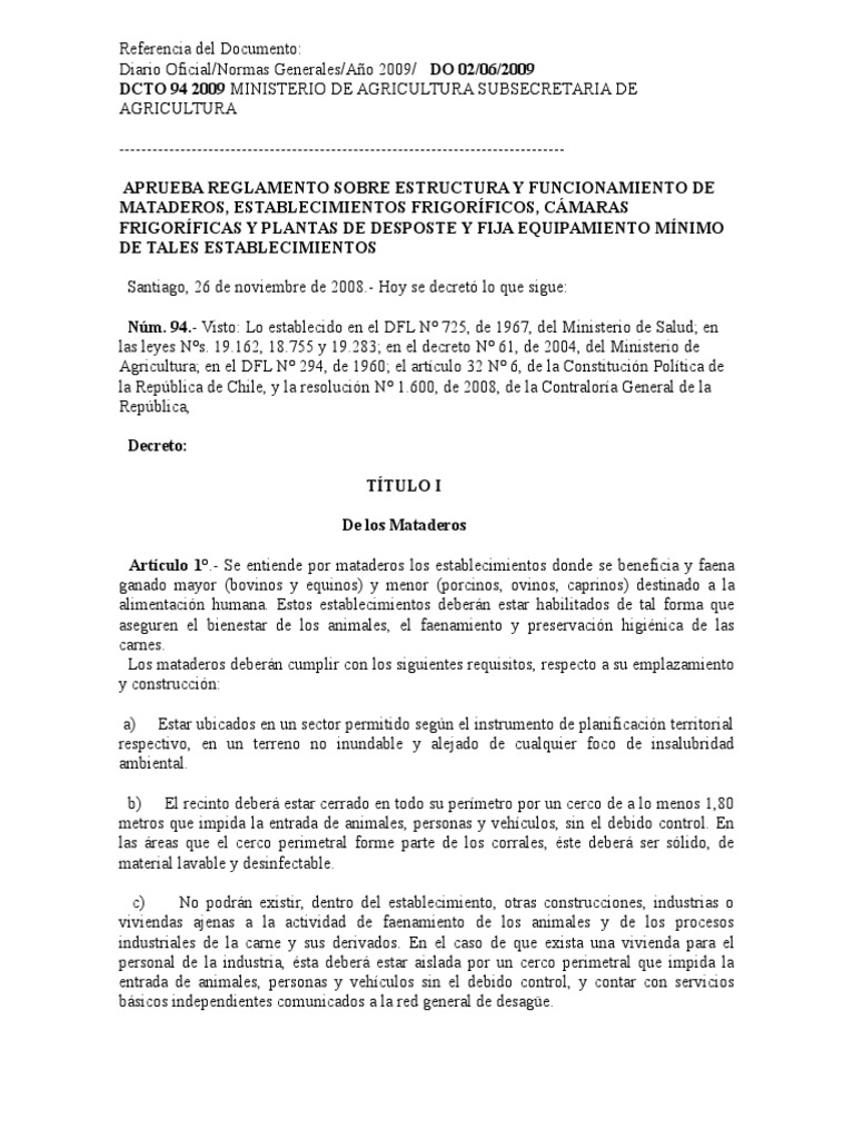 Requisitos para Mataderos en Chile | PDF | Matadero | Carne