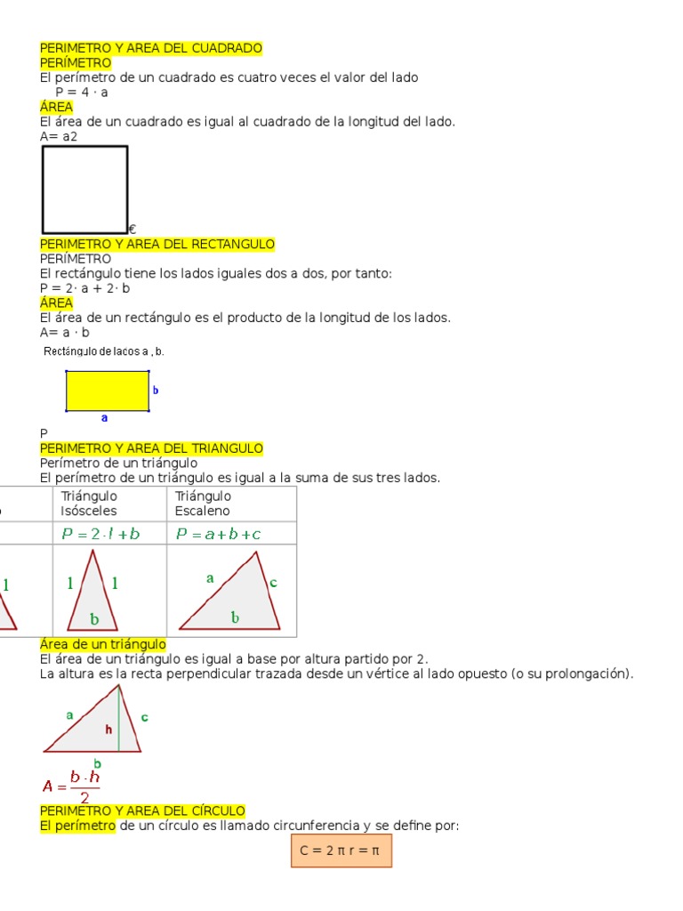 Area, Volumen y Perimetro de Figuras | PDF | Triángulo | Geometría del ...