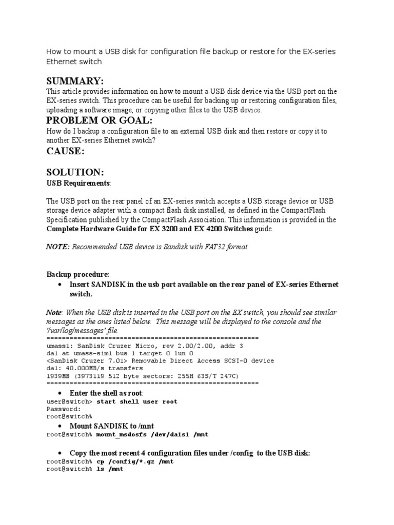 How To Mount A USB Disk For Configuration File Backup or Restore For ...