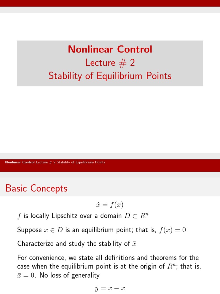 Nonlinear Control Lecture # 2 Stability of Equilibrium Points | PDF | Stability Theory | Equations