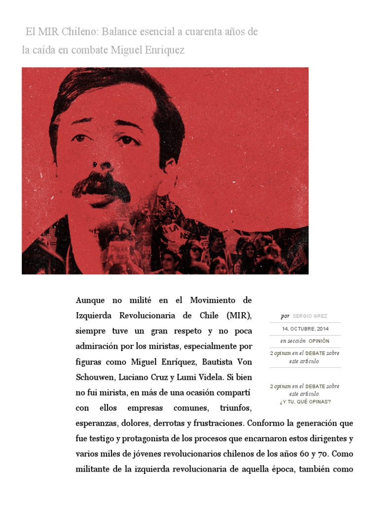 El MIR Chileno - Balance Esencial A Cuarenta Años de La Caída en ...