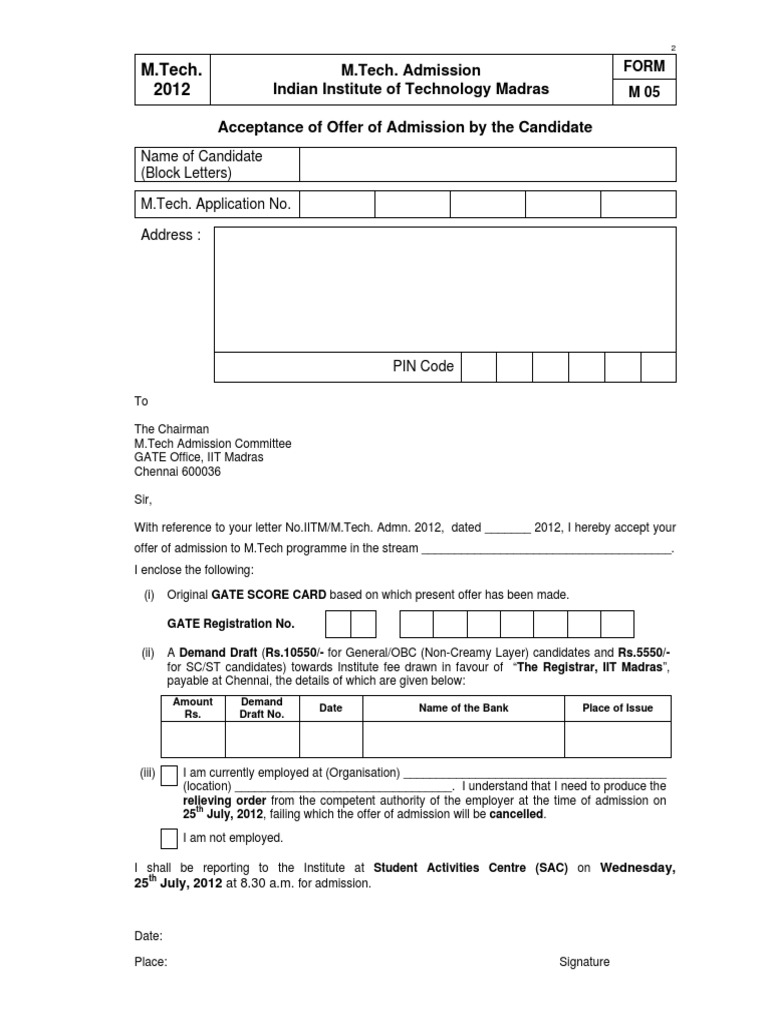 M.Tech. 2012: M.Tech. Admission Indian Institute of Technology Madras ...