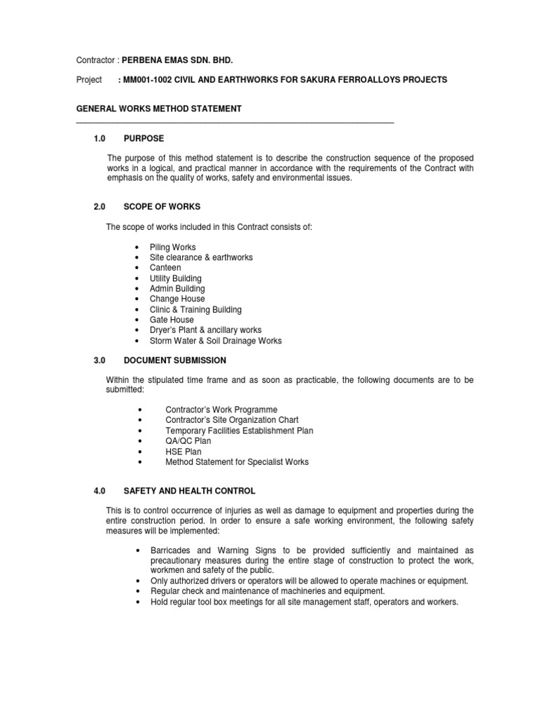 General Works Method Statement - SAKURA PDF | PDF | Deep Foundation ...