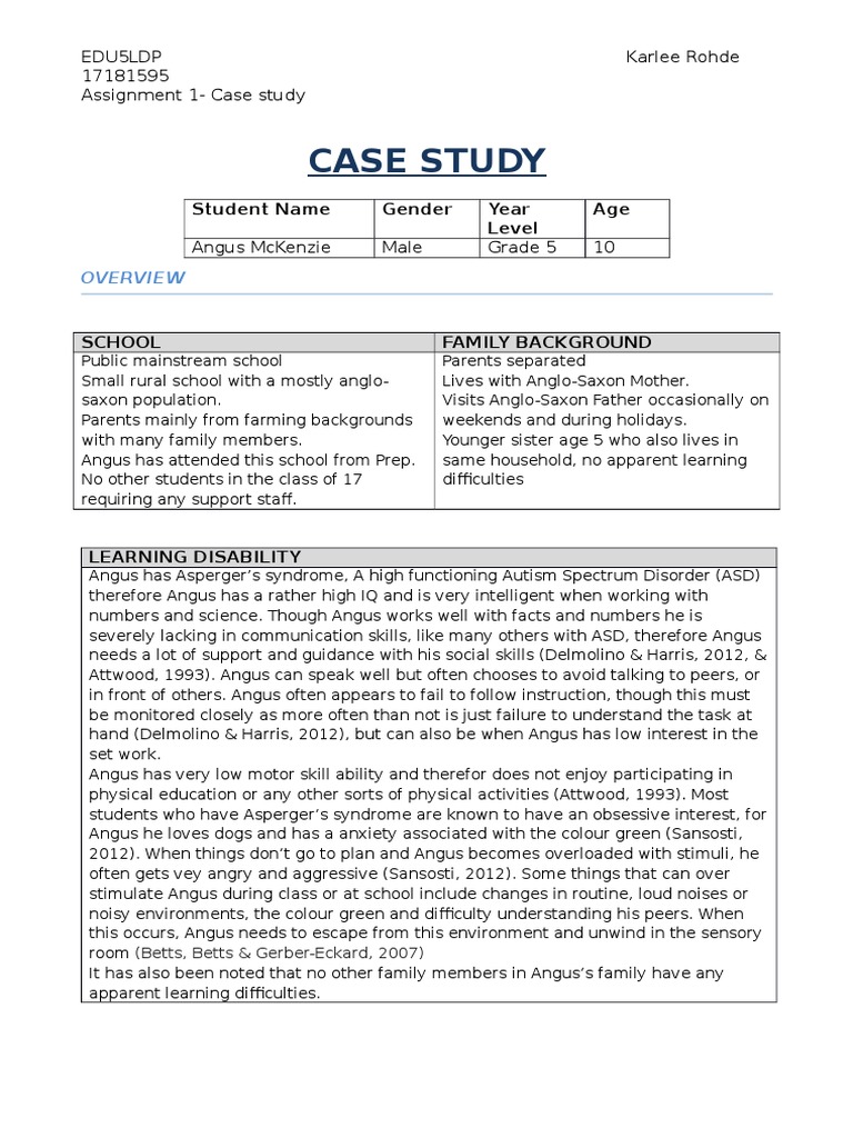 Case Study LDP | PDF | Autism Spectrum | Asperger Syndrome