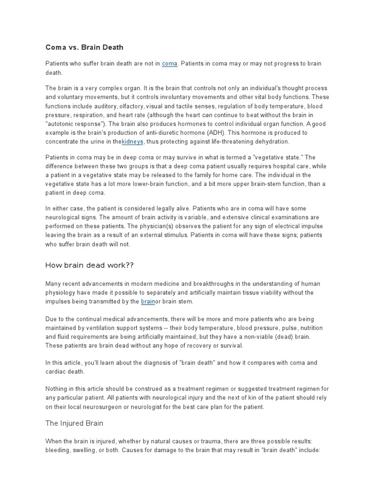 Coma vs. Brain Death: How Brain Dead Work?? | Download Free PDF | Coma ...