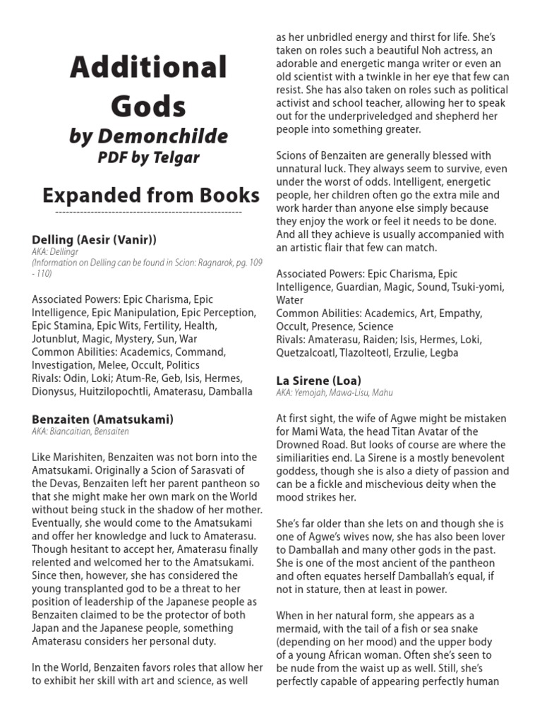 Scion Pantheon Overview and Deities | PDF | Deities | Mythology