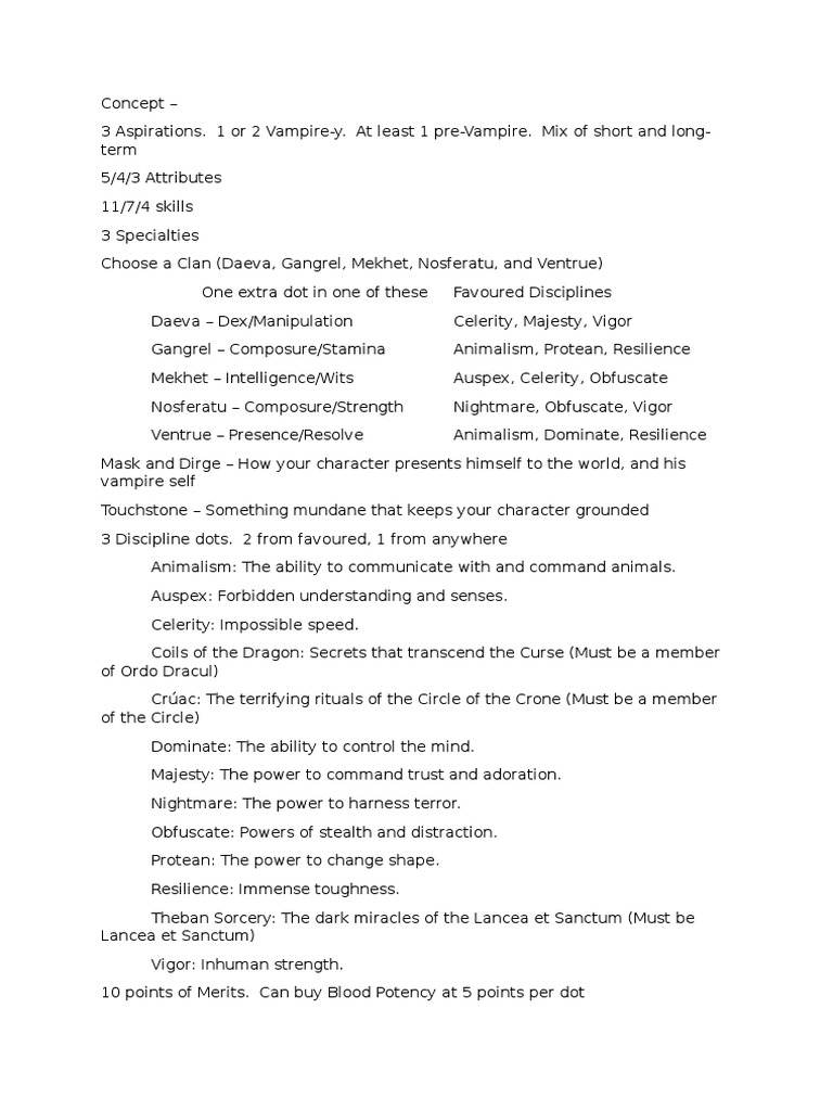 VTM 2nd Edition Character Creation Guide | PDF