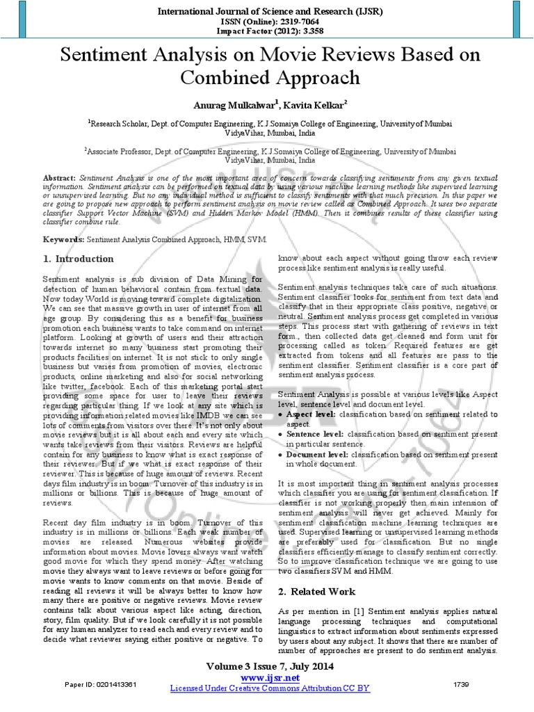 A Combined Approach to Sentiment Analysis on Movie Reviews Using Hidden Markov Models and ...