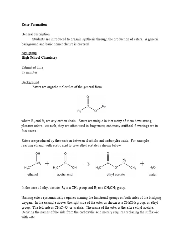 Ester Formation | PDF | Ester | Ethanol
