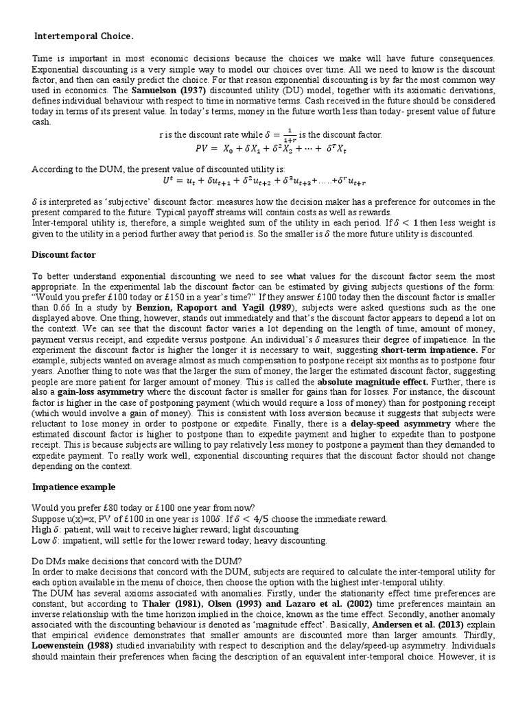 Behavioural Economics Intertemporal Choice | PDF | Behavioral Economics ...
