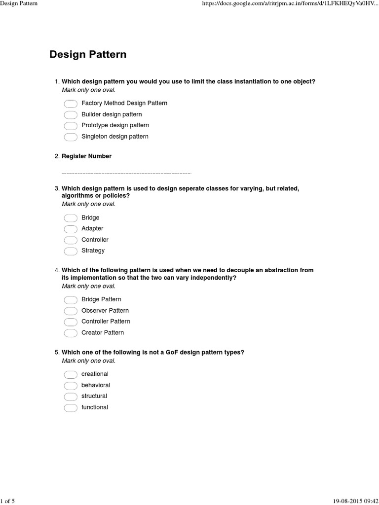 Design Pattern Quiz | Download Free PDF | Software Design Pattern ...