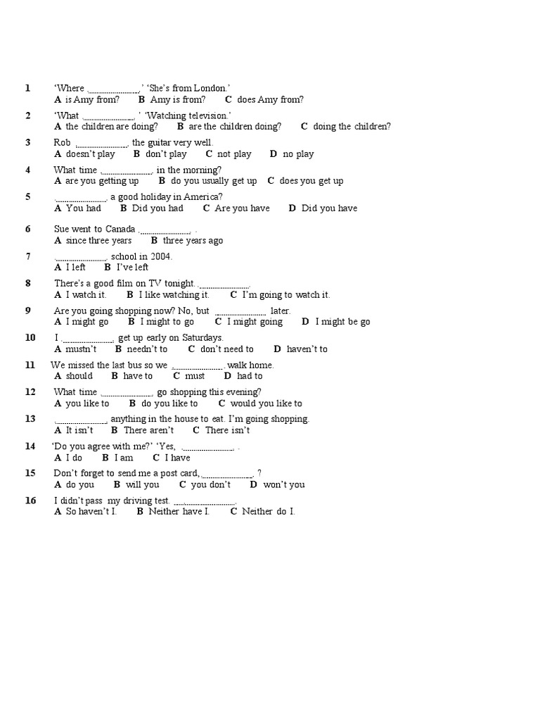English Level Test 1 | PDF | Leisure | Entertainment (General)