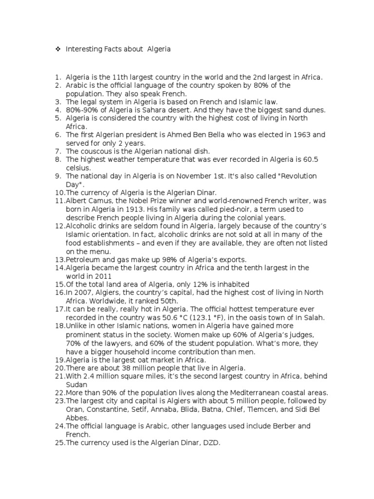 Interesting Facts About Algeria | PDF | Algeria | Sahara