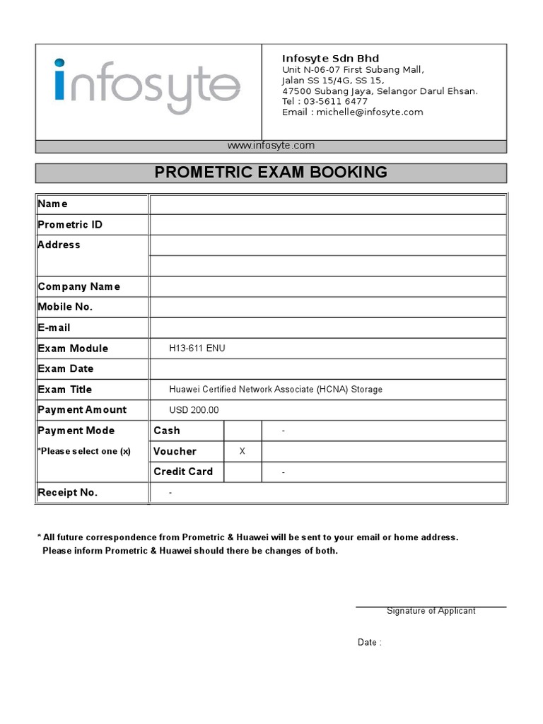 Prometric Exam Booking Form - HCNA-Storage | PDF | Business