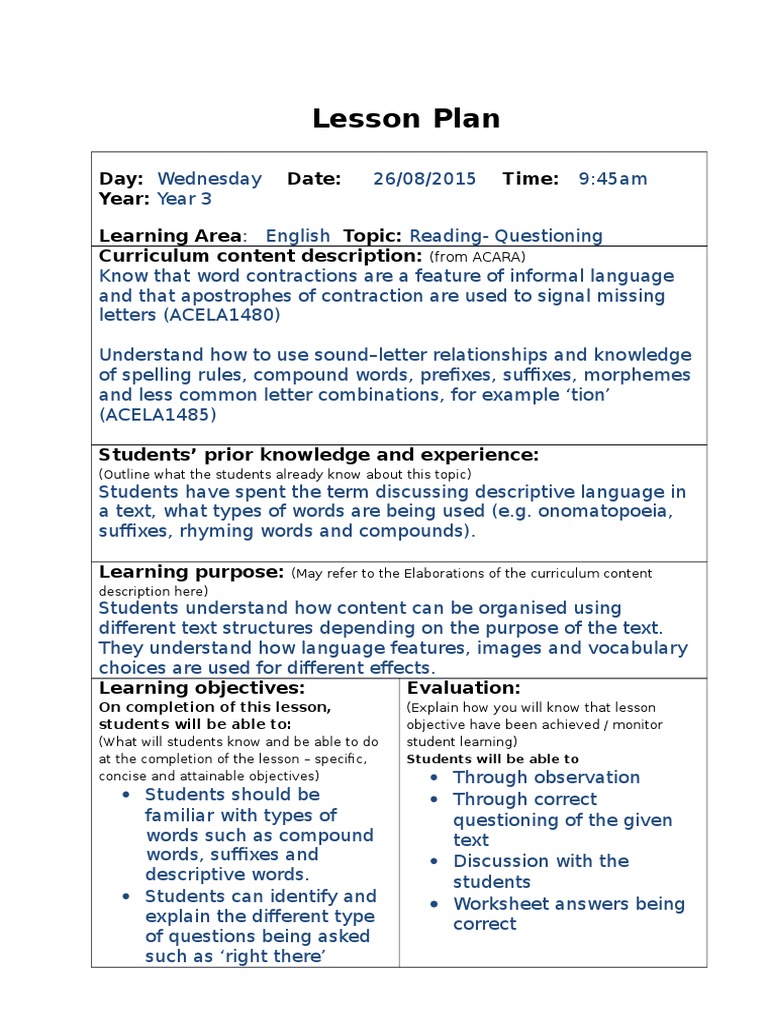 Year 3 English Lesson Plan: Questioning | PDF | Lesson Plan | Question